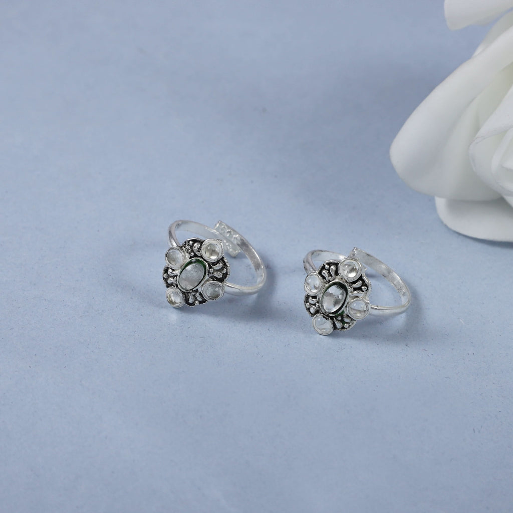 Prisha Floral Kundan Silver Toe Rings – PP Jewellers